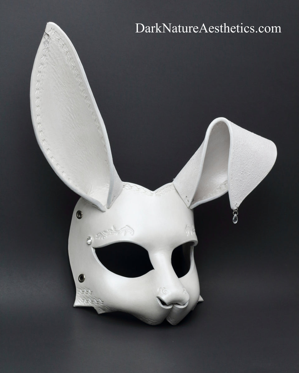 "Aurora" Pearl White Bunny Rabbit Leather Mask – Dark Nature Aesthetics