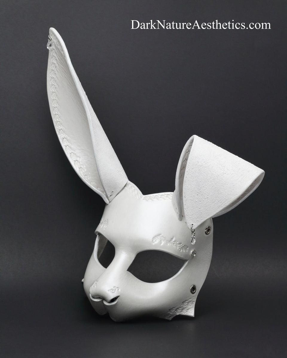 "Aurora" Pearl White Bunny Rabbit Leather Mask – Dark Nature Aesthetics